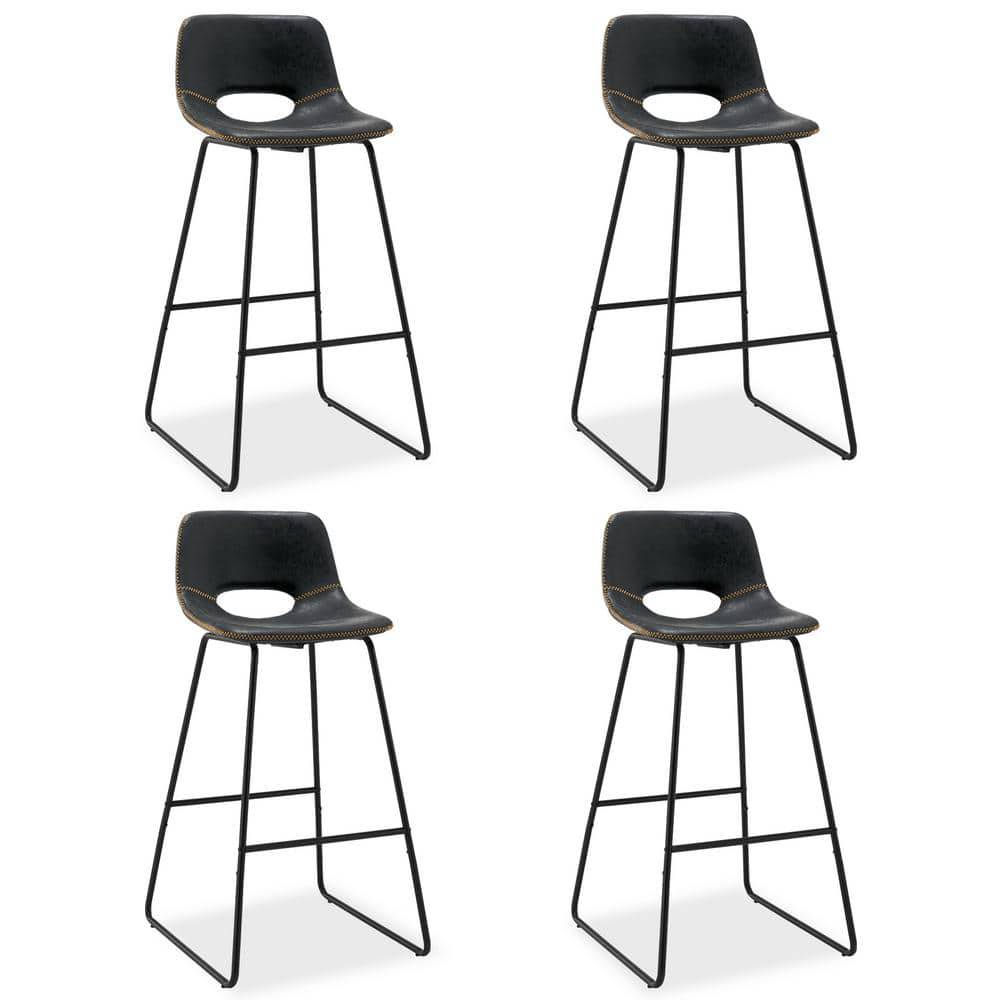 LUE BONA 39.37 in. Black Low Back Metal Frame Bar Stools with Faux ...