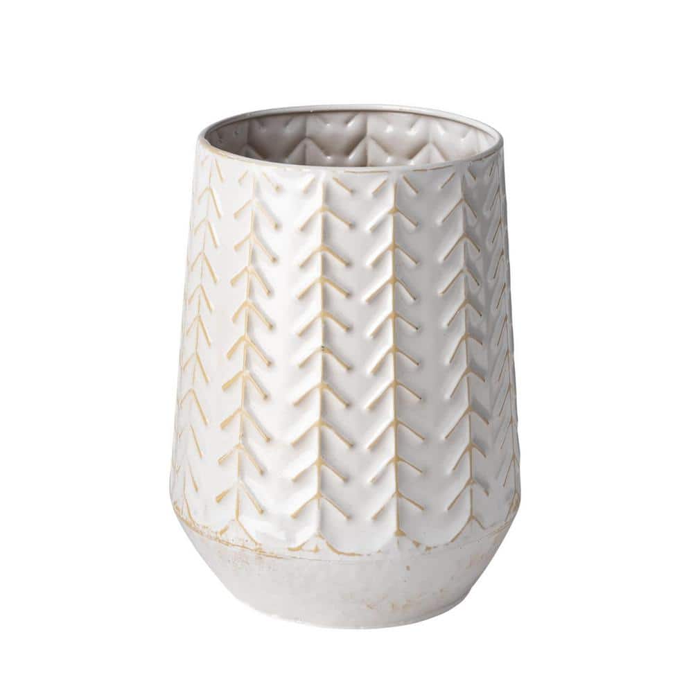 HomeRoots 9 in. White Metal Cylinder Decorative Vase 2000397571 - The ...