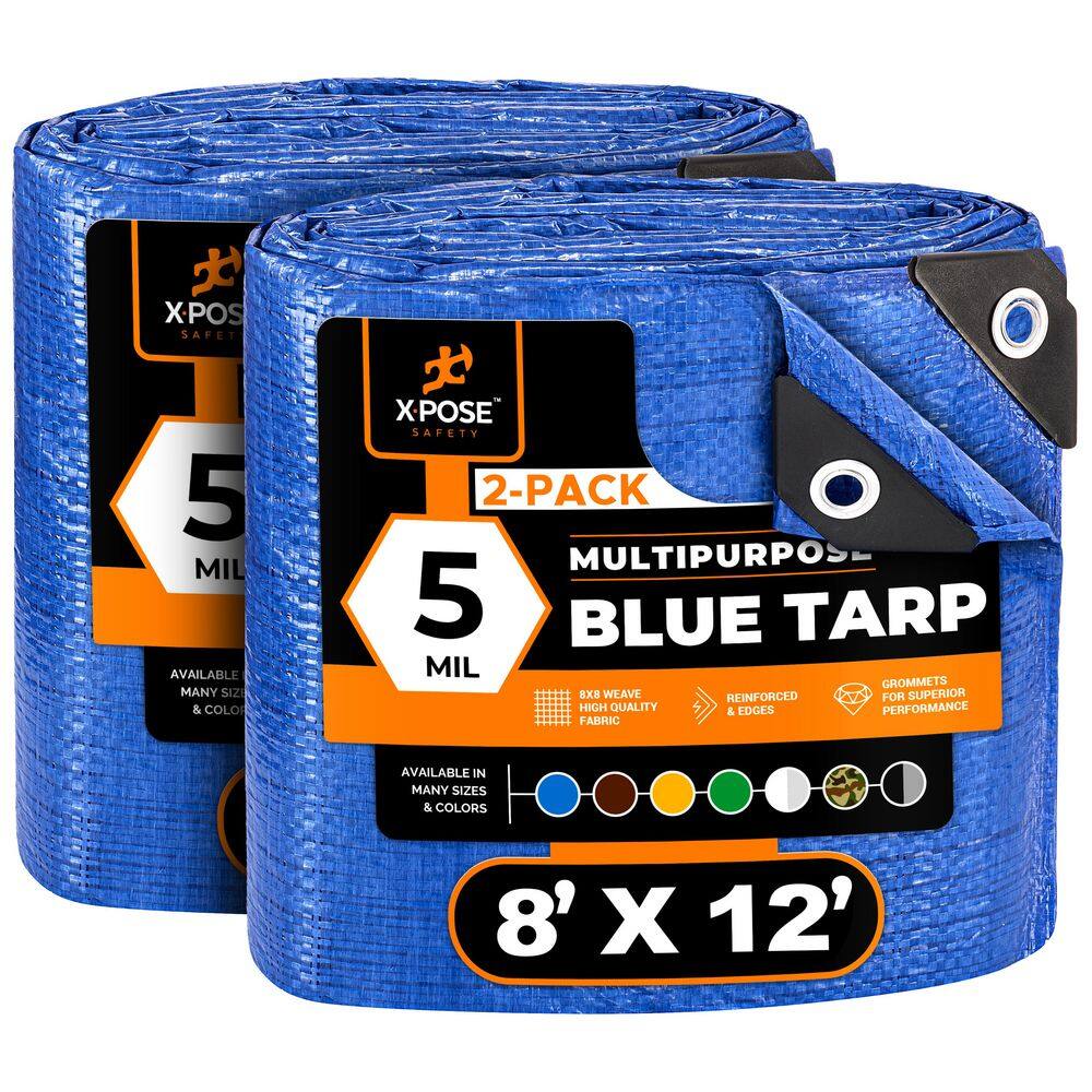 XPOSE SAFETY 8 ft. W x 12 ft. L Blue 5 mil General Purpose Poly Tarp ...