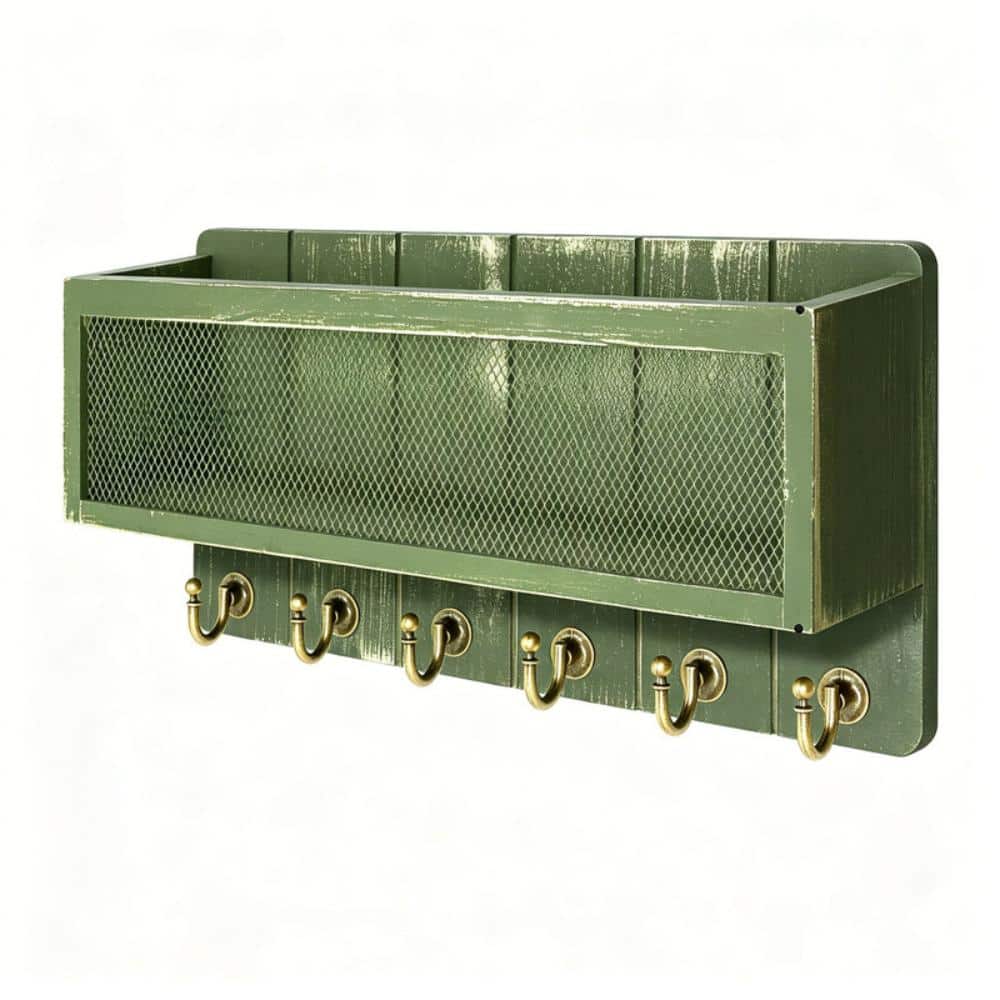 Cubilan 13 in. W x 3.5 in. D Green Wood Decorative Wall Shelf ...