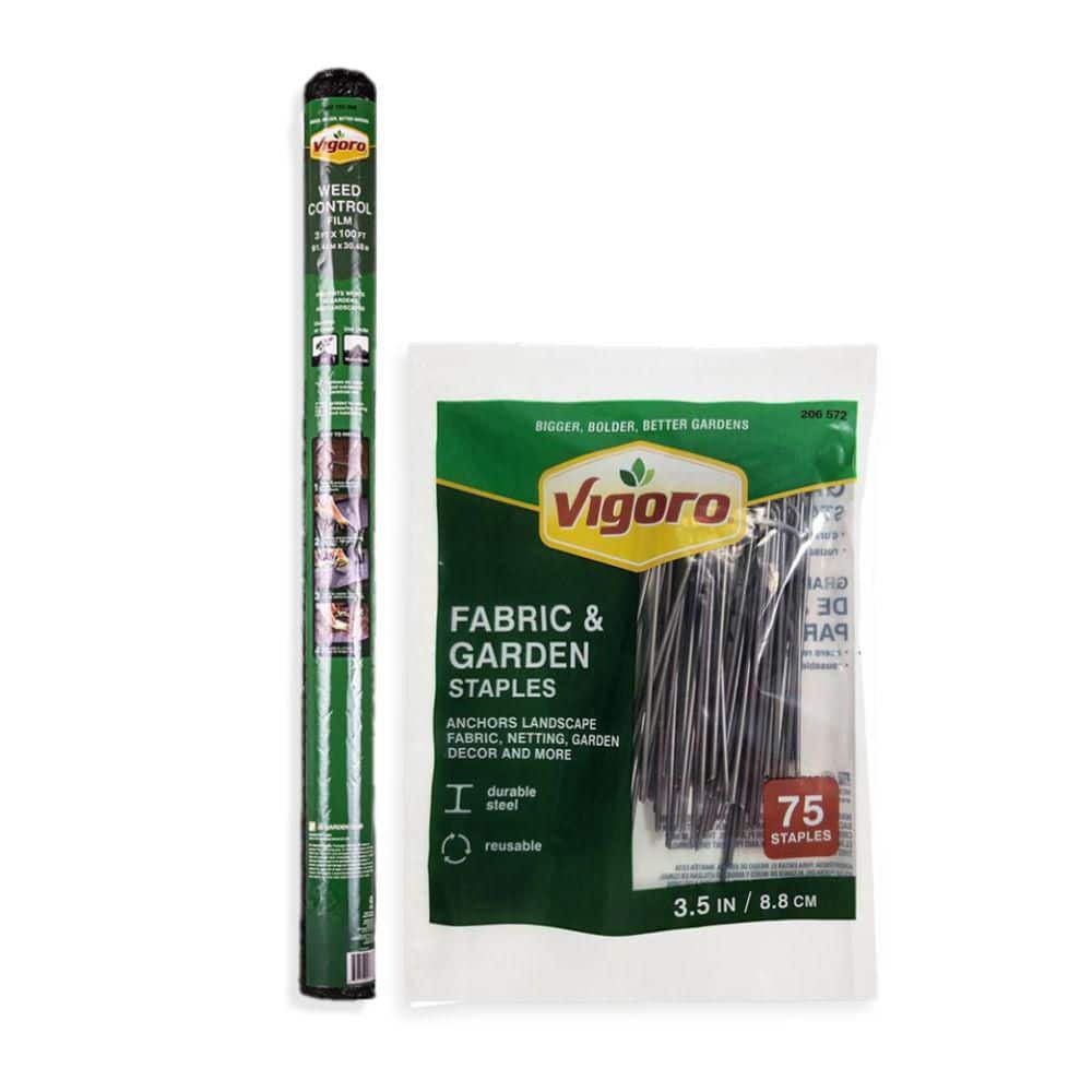Vigoro 3 ft. x 100 ft. Weed Barrier Landscape Fabric and 3.5 in. Garden ...