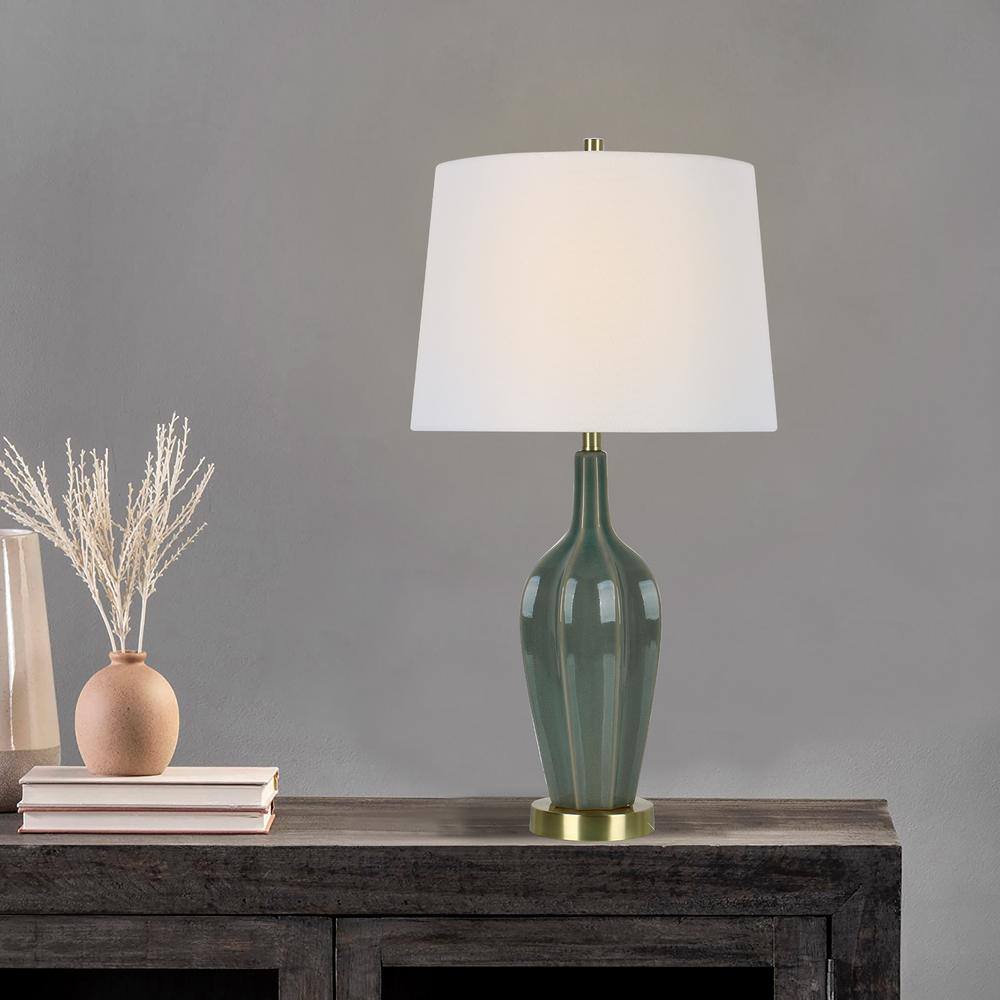 26.5" Needle Neck Vase Table Lamp w/Satin Brass Metal Base and Accents ...