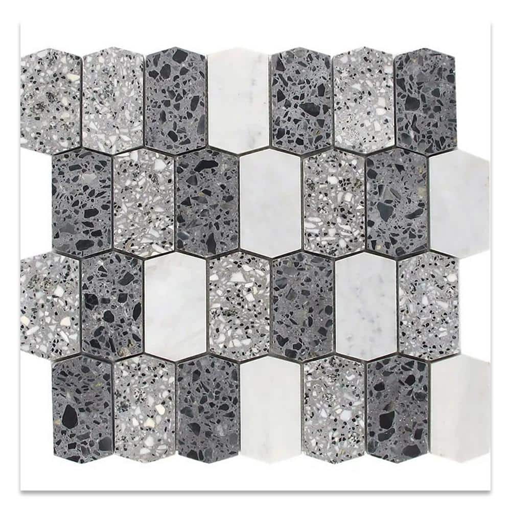 Apollo Tile Stellare 4 in. x 5 in. Honed White, Charcoal Gray Terrazzo ...