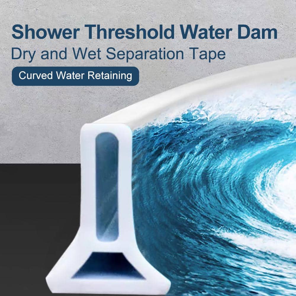 Wellco 1.2 in. x 39 in. Shower Threshold Water Dam Bath Shower Barrier ...