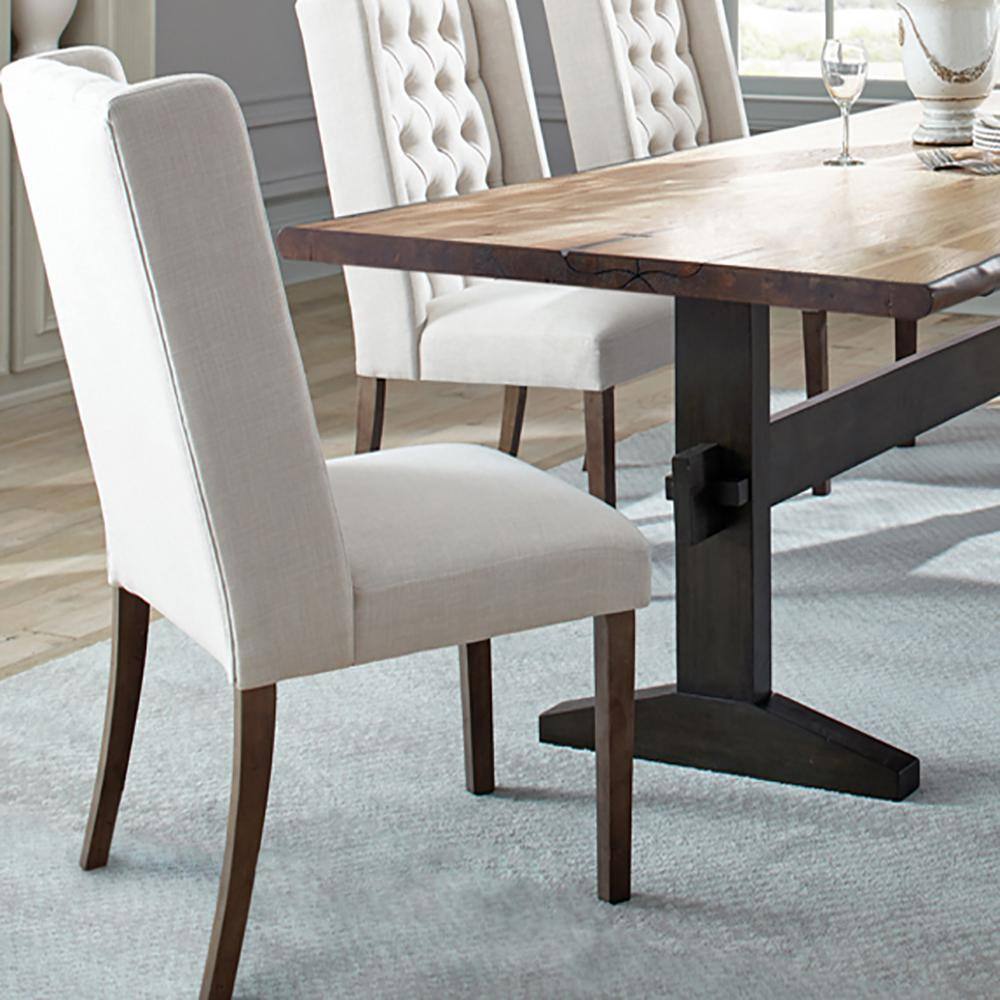 Coaster Bexley Dark Brown and Beige Linen-like Fabric Tufted Side ...