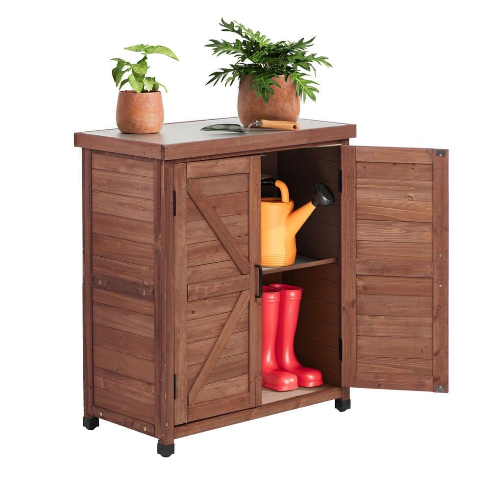 YIHICO 31.5 in. W x 17 in. D x 36 in. H Brown K-Shape Wood Outdoor ...