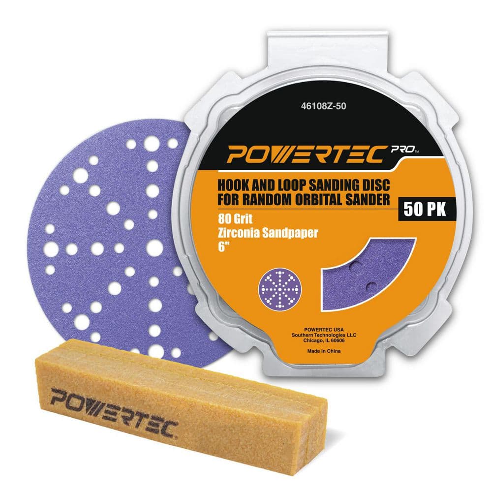 ‎POWERTEC 6 in. 80-Grit Zirconia Hook and Loop Film Backing Sanding ...