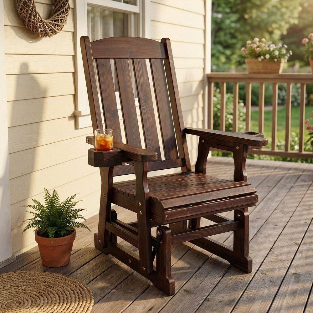 Innovaze Wood Outdoor Glider with High Back and Deep Contoured Seat ...