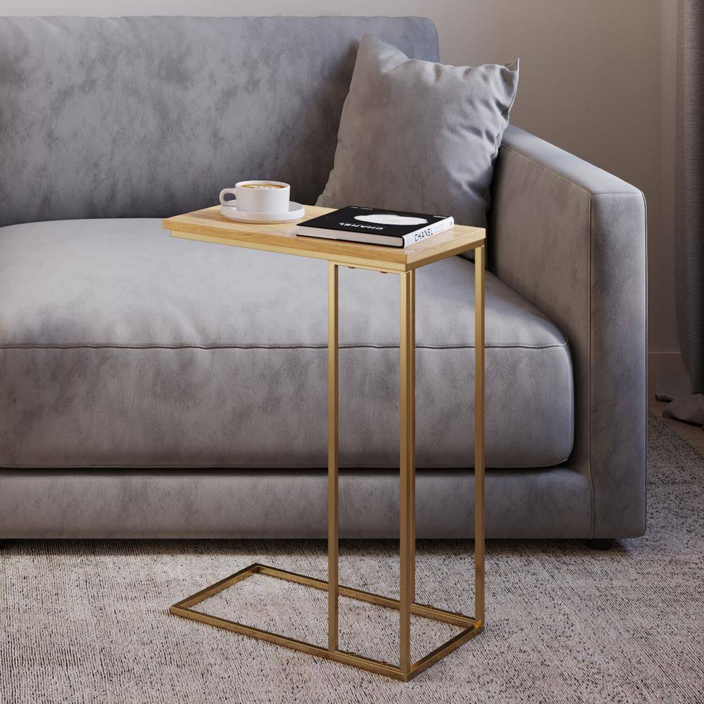 Lavish Home 10 in. Mango Wood with Gold Iron Frame Side Table 80-ENDTBL ...