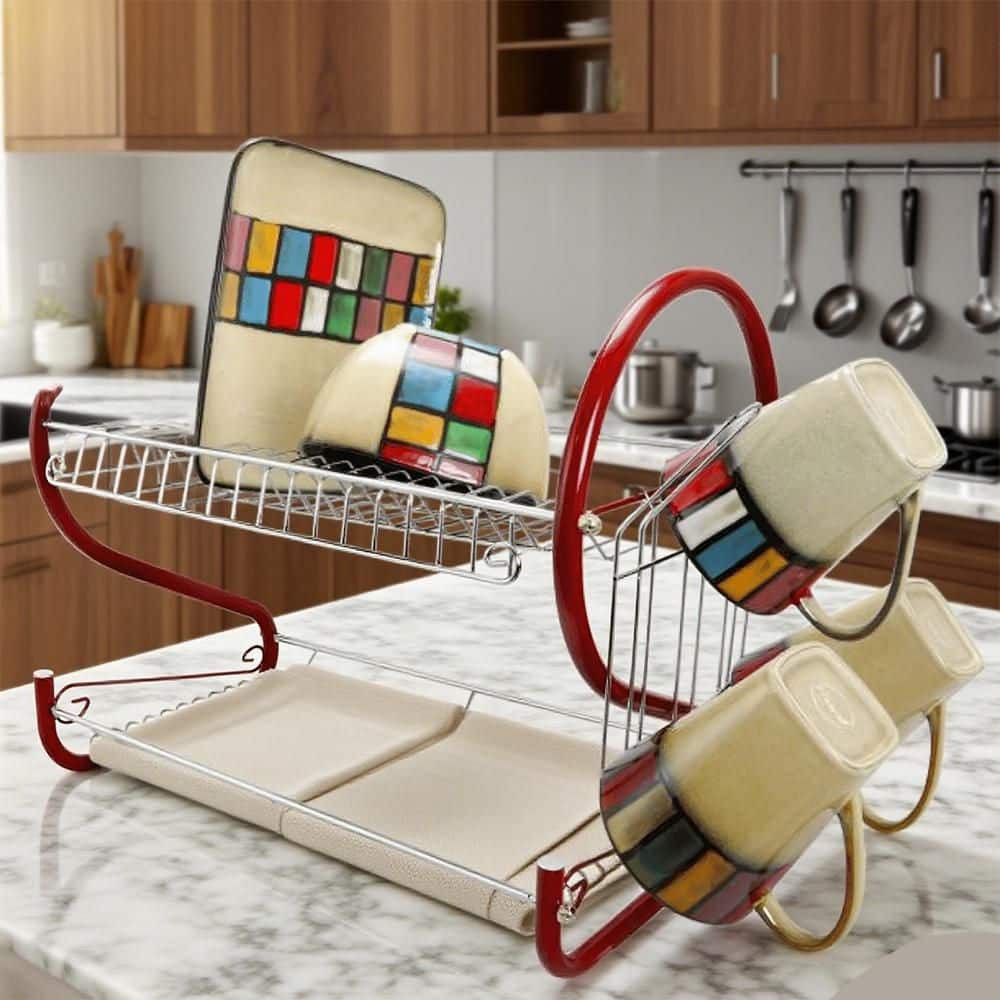 Tahanbath 2-Tier Colored-Chrome Standing Dish Rack with Plastic ...