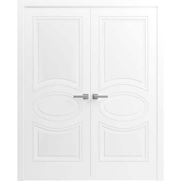 VDOMDOORS 36 in. x 96 in. 2 Panel Painted White Finished MDF Sliding ...