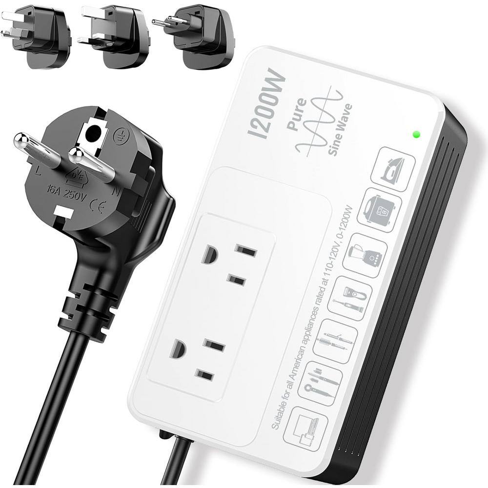 Lukyamzn Travel Adapter Voltage Converter 220-Volt to 110-Volt with 2-Outlets and 4-Types ...