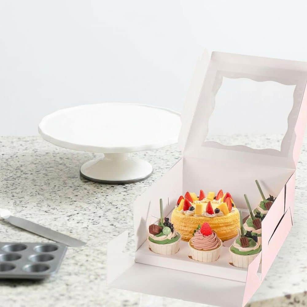 LAIFUCAM 1+5 Pink Durable Paper Cardboard Cupcake Cake Box with Lids ...