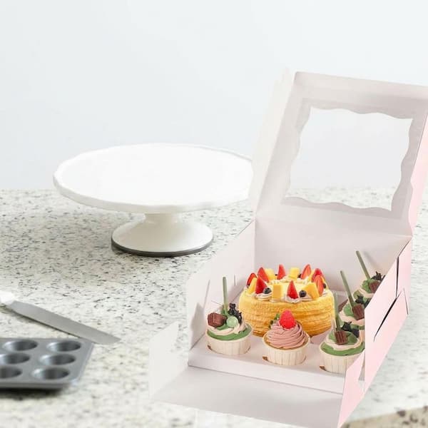 LAIFUCAM 1+5 Pink Durable Paper Cardboard Cupcake Cake Box with Lids ...