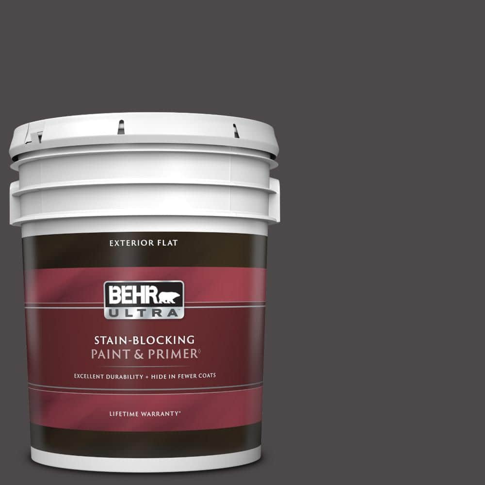 BEHR ULTRA 5 gal. #N530-7 Private Black Flat Exterior Paint & Primer ...