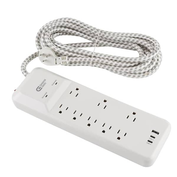 Commercial Electric 6 ft. 8-Outlet Surge Protector Mini Tower with 2 ...