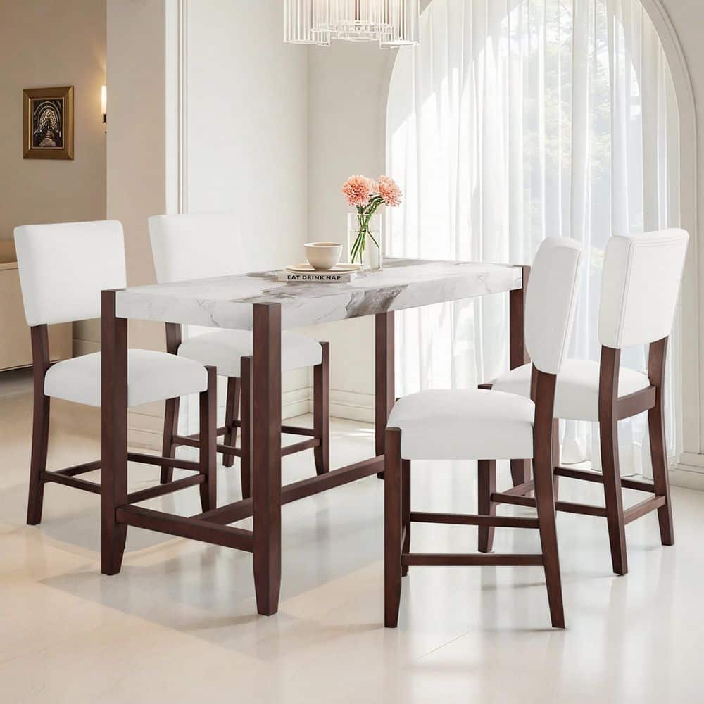 Noble House Virelle Modern 5-Piece 36.2 in. H Rectangle Wood Top Dining ...