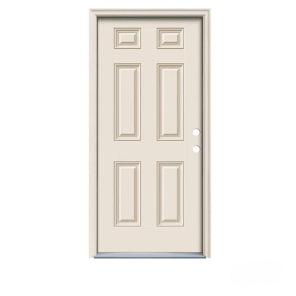 JELD-WEN 36 in. x 78 in. 6-Panel Primed Left-Hand/Inswing Fiberglass ...