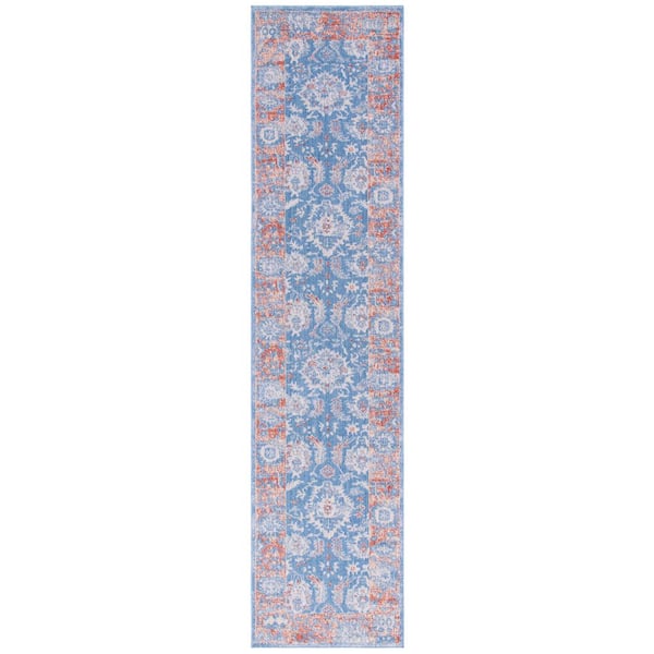 SAFAVIEH Hellenic 3 ft. x 13 ft. Blue/Rust Distressed Oriental Runner ...