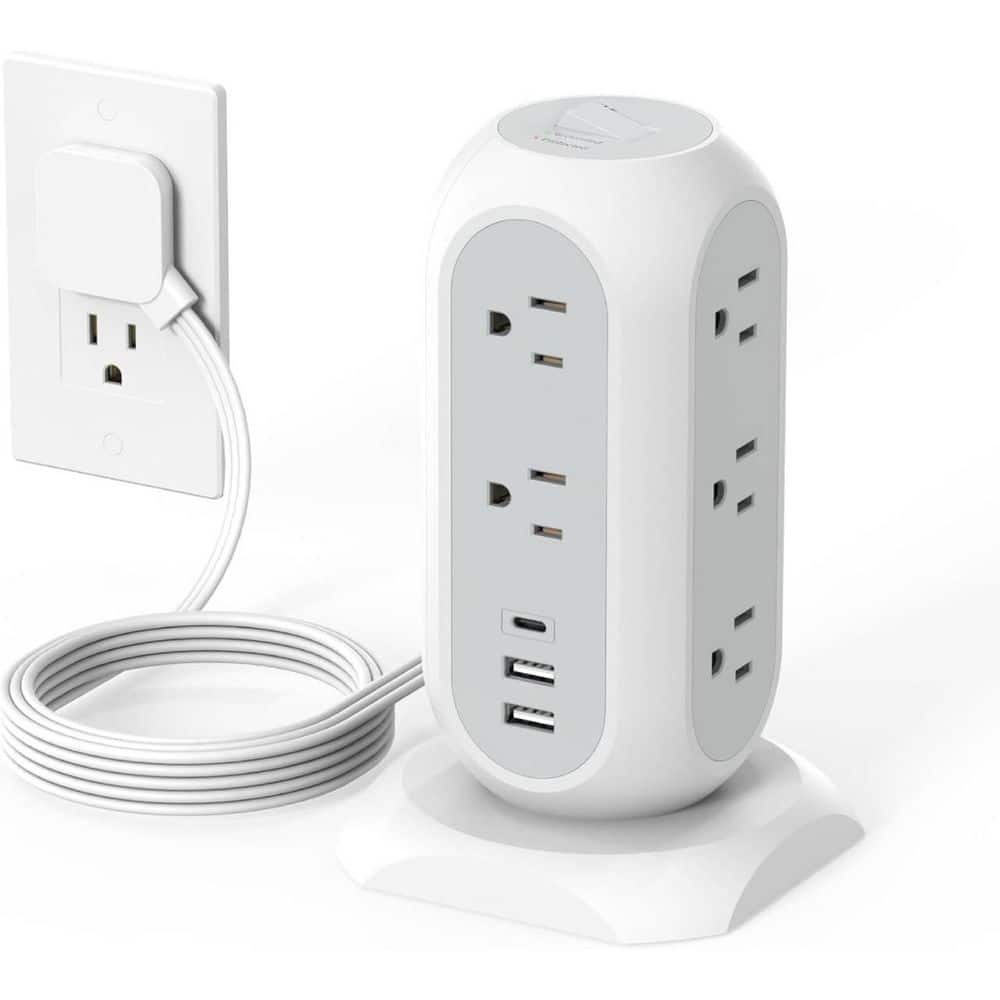 OBJLGEV Power Strip Tower Flat Plug with 11 Outlets and 3 USB Ports (1 ...