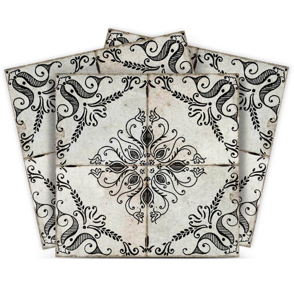 MI ALMA Black and White V44 7 in. x 7 in. Vinyl Peel and Stick Tile (24 ...