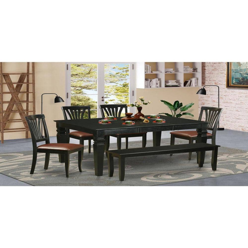 East West Furniture 6-Piece Rectangle Black Finish Solid Wood Top ...