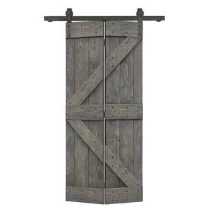 CALHOME 34 in. x 84 in. K Series Solid Core Weather Gray-Stained DIY Wood Bi-Fold Barn Door with ...