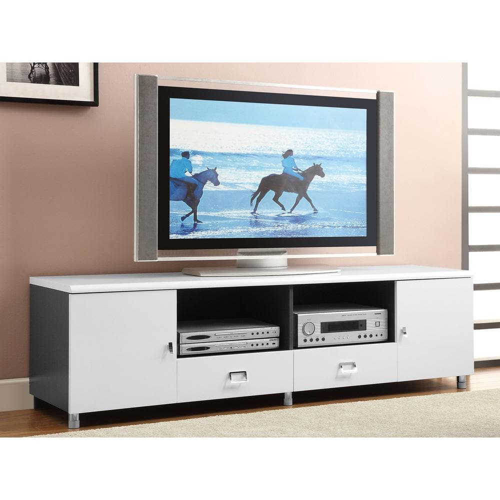 Coaster Burkett White and Gray TV Stand Console with 2-Drawer Fits TV's ...