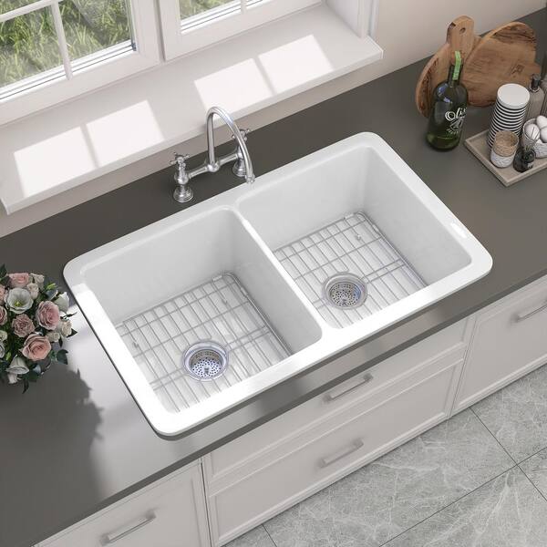 NTQ 32 in Undermount Kitchen Sink Rectangular Double Bowl Kitchen Sink ...
