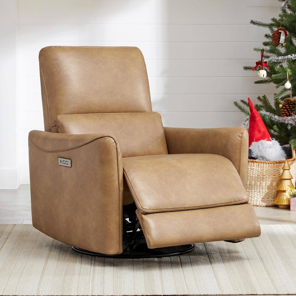 Spruce & Spring Kensie Cream Faux Leather Swivel Power Recliner ...
