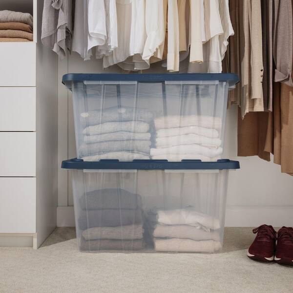 HDX 27 Gal. Tough Storage Tote in Clear with Moonlit Ocean Lid (4-Pack ...