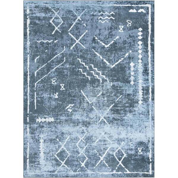 Unique Loom Kamala Washable Tribal Navy Blue 9 ft. x 12 ft. Area Rug ...