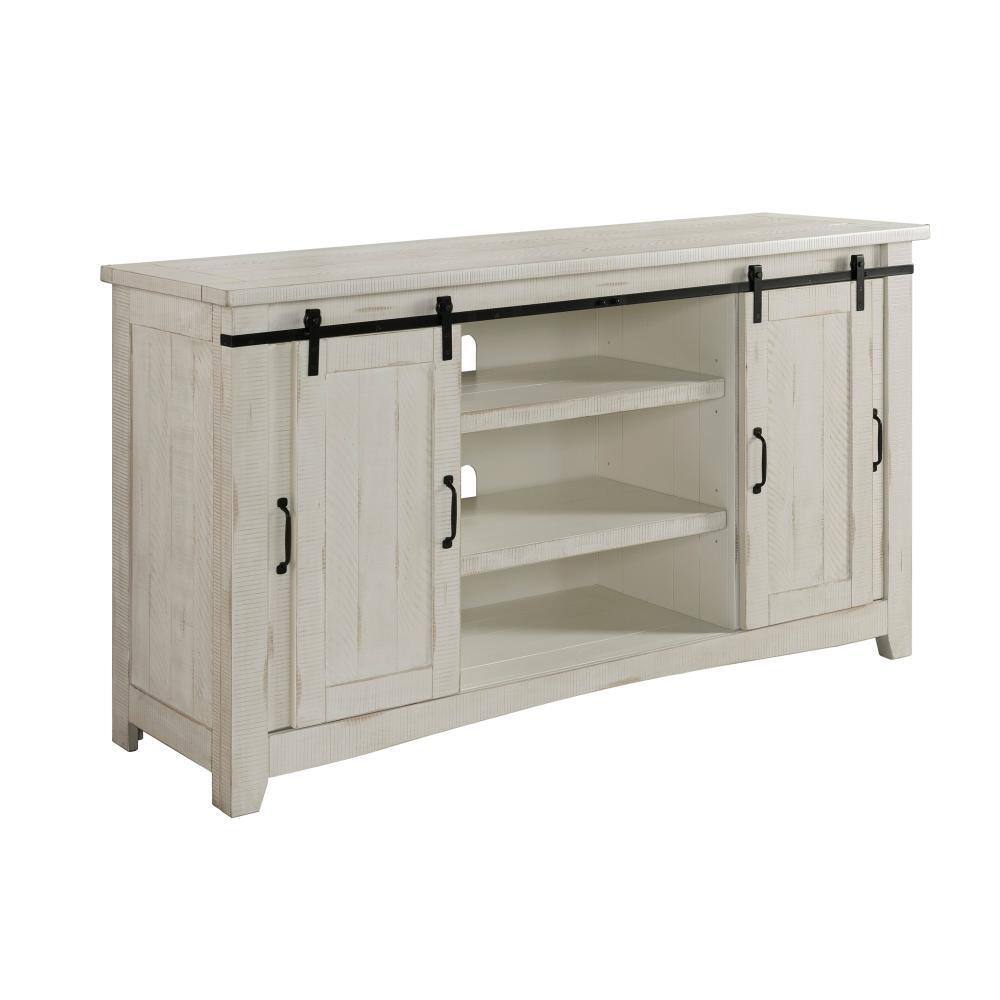 Benjara 65 in. Antique White and Black Wood TV Stand Fits TVs Upto 60 ...