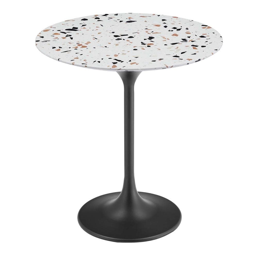 MODWAY Lippa 20 in. Round Terrazzo Side Table in Black Terrazzo EEI ...