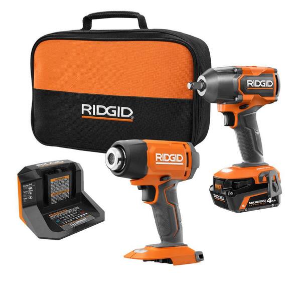 RIDGID 18V Cordless 2-Tool Combo Kit w/ Brushless 1/2 in. Impact Wrench ...