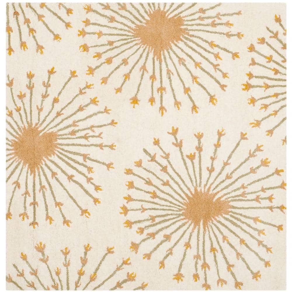SAFAVIEH Bella Beige/Gold 5 ft. x 5 ft. Square Floral Area Rug BEL123A ...