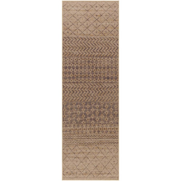 Livabliss Ez Jute Brown/Black 2 ft. x 8 ft. Machine-Washable Rug ...