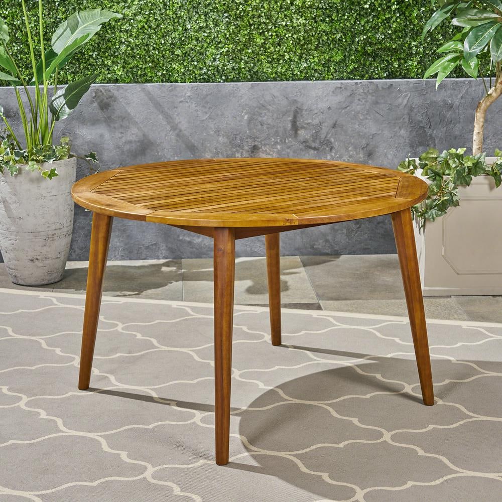 Hot Seller 47 in. Outdoor Brown Round Acacia Wood Dining Table for ...