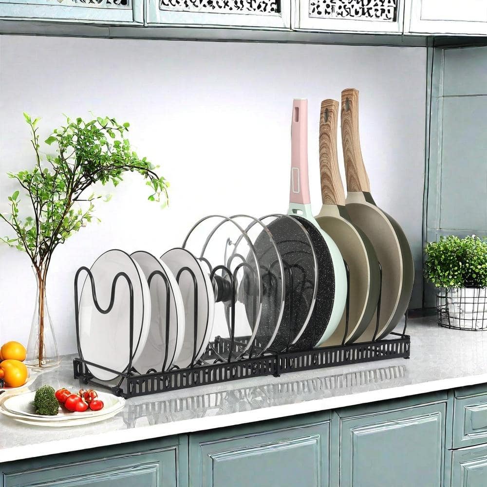Numhew Black Expandable Standing Pot Rack, Pan Organizer, Pot Lid ...