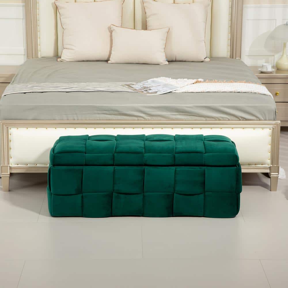 Noble House Cina Green Upholstered Velvet Storage Ottoman Bench with ...