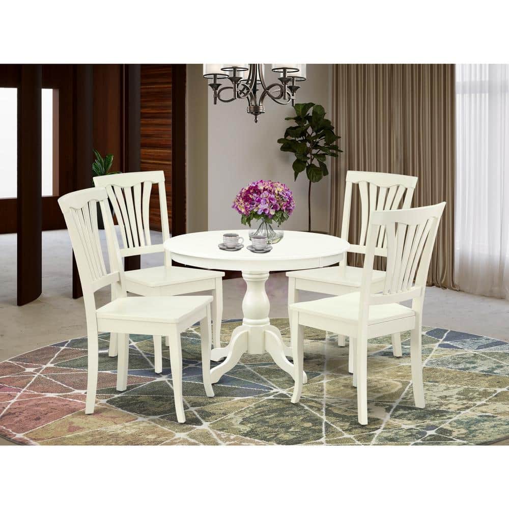 East West Furniture 5-Piece Linen White Finish Solid Wood Top Dining ...