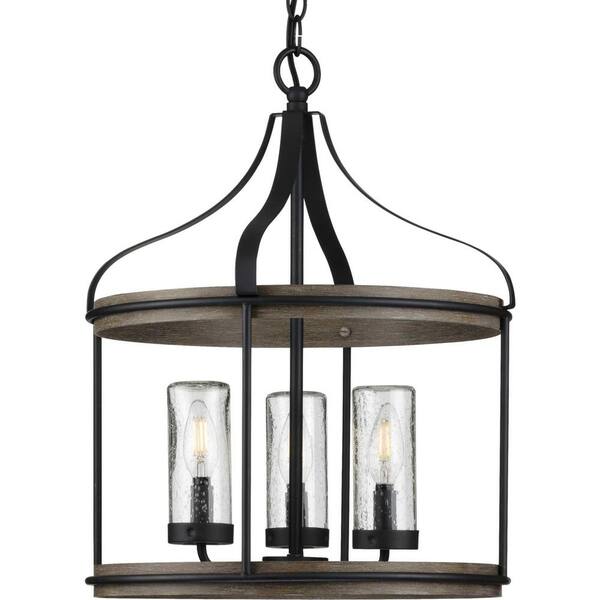 Progress Lighting Brenham Collection 3-Light Matte Black Clear Seeded ...
