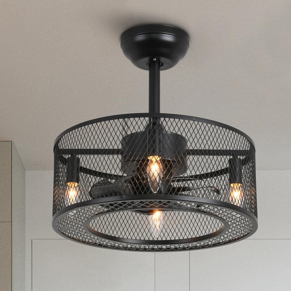 ANTOINE 17 in. Black Indoor Ceiling Fan Caged Ceiling Fan with Lights ...