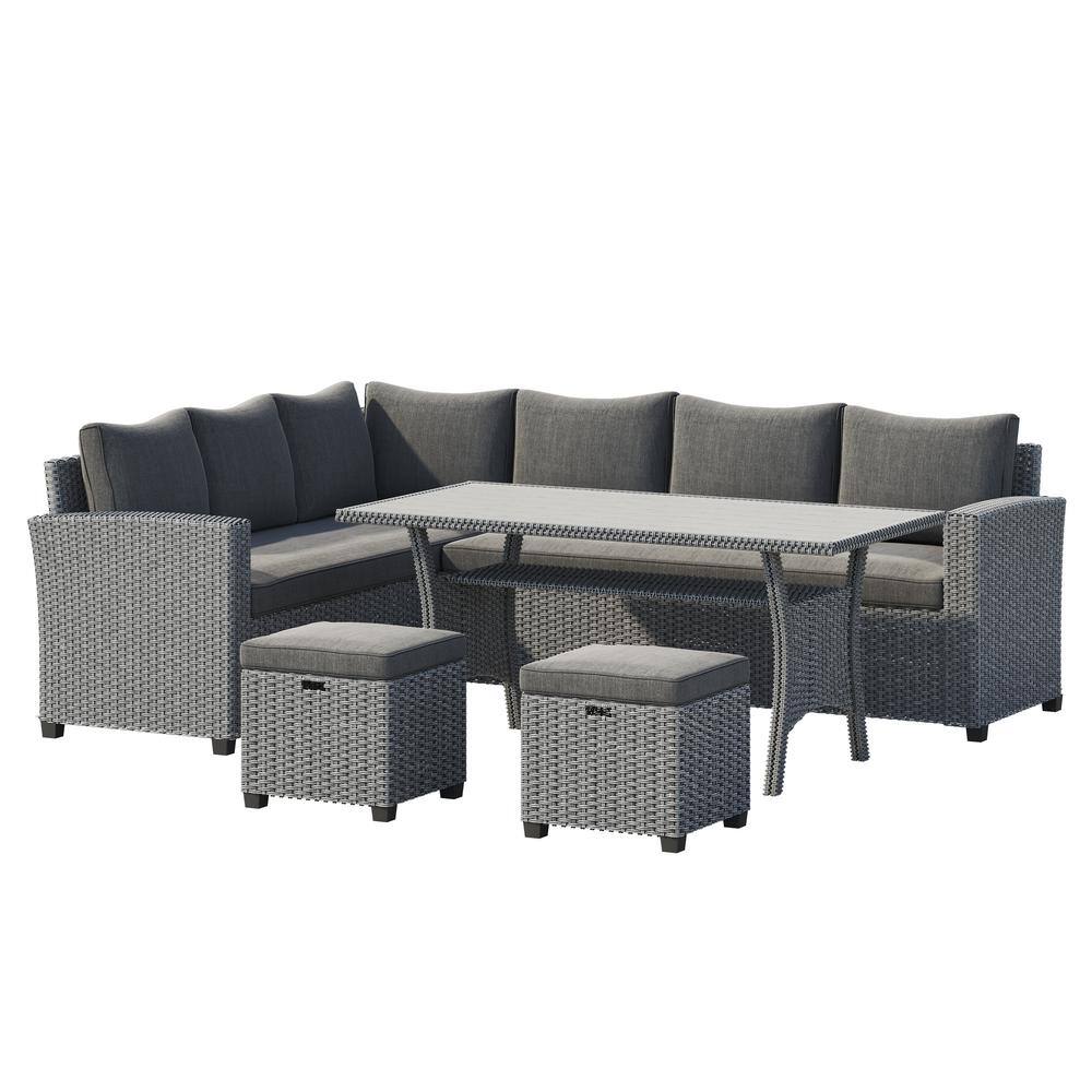 CORVUS Leonore 5-Piece Rattan Wicker Outdoor Patio Conversation Set ...