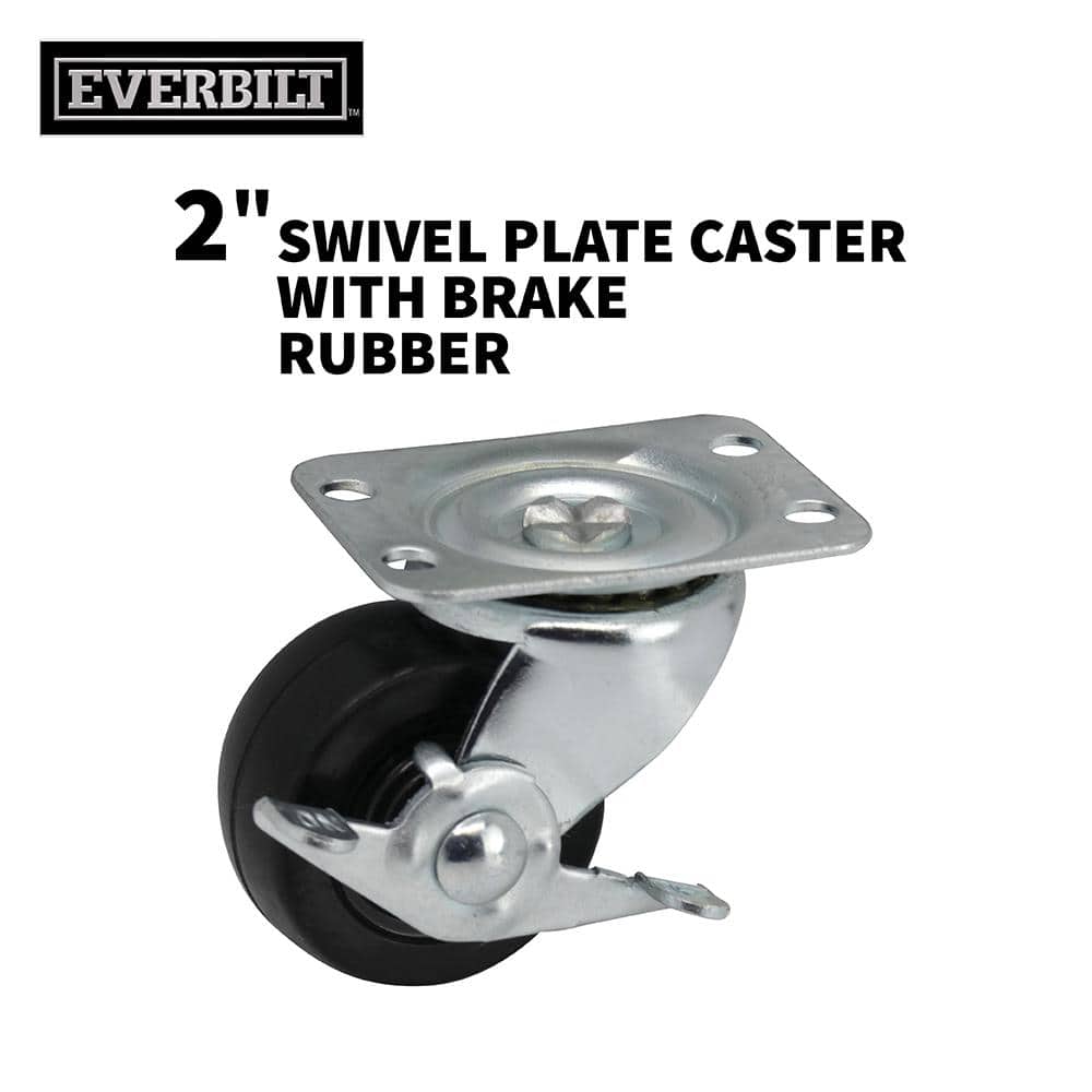 Everbilt 2 in. Black Soft Rubber and Steel Swivel Plate Caster with ...