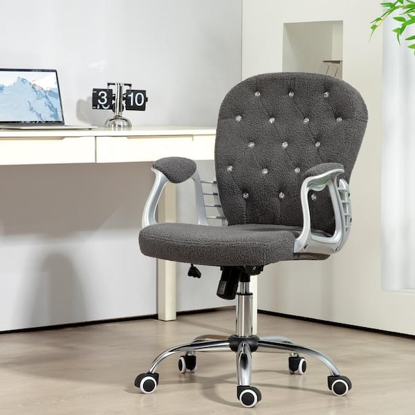 HOMCOM Button Tufted Polyester Home Office Chair with Adjustable Height Armrests Coffee 921 169V82CG