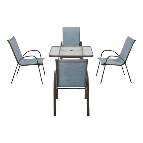 StyleWell Mix and Match Stackable Brown Steel Sling Outdoor Patio Dining Chair in Denim FCS00015J Lblue The Home Depot