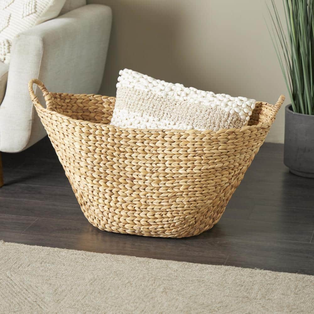 Litton Lane Seagrass Handmade Woven Storage Basket with Ring Handles ...