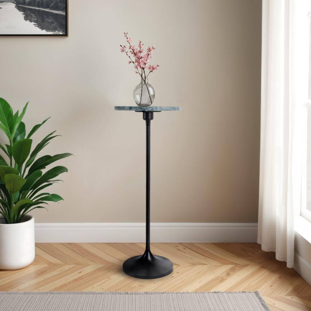 Liv & Skye 10 in. Green Round Marble Top End Table with Metal Base ...