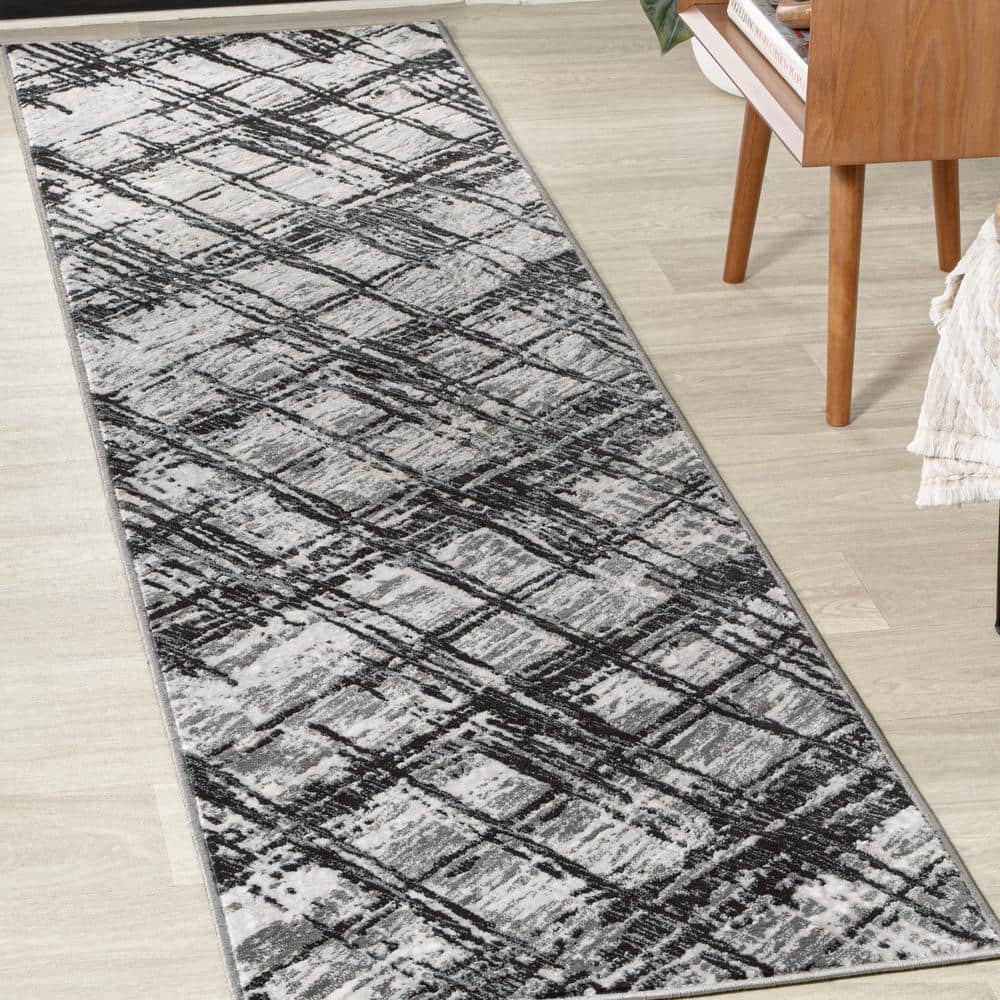 JONATHAN Y Slant Modern Abstract Black/Gray 2 ft. x 8 ft. Runner Rug ...